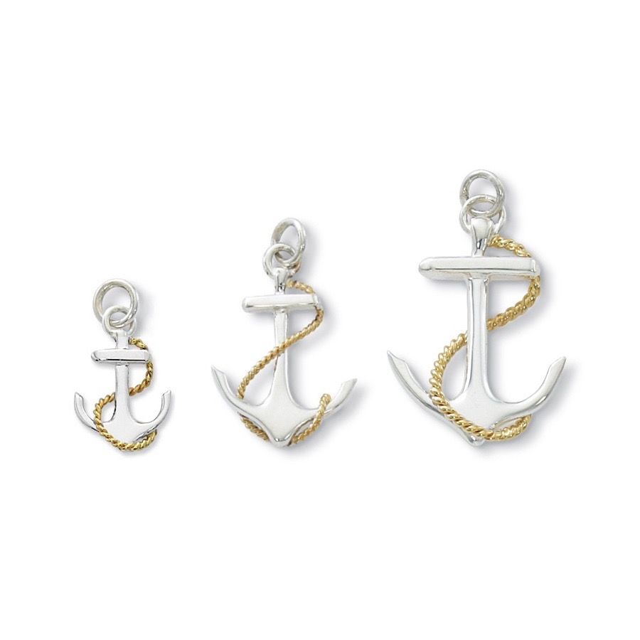Sterling Silver Anchor Pendant with Gold Rope