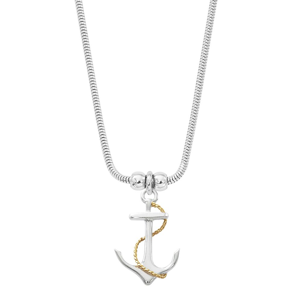 Sterling Silver Anchor Pendant with Gold Rope
