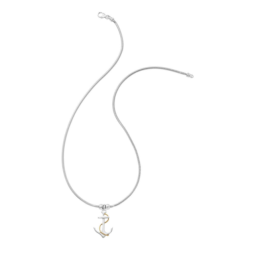 Sterling Silver Anchor Pendant with Gold Rope