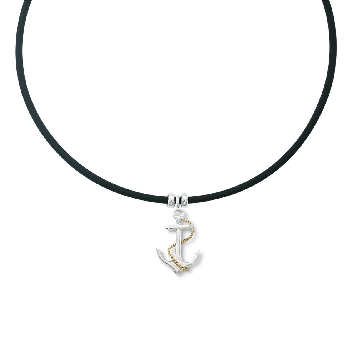 Sterling Silver Anchor Pendant with Gold Rope